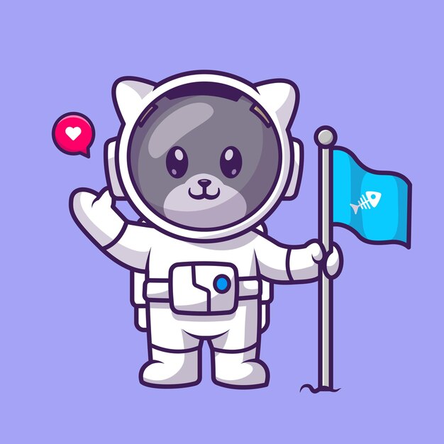 Ładny Kot Astronauta Trzymając Ryb Flaga Kreskówka Wektor Ikona ... Ładny Kot Astronauta Trzymając Ryb Flaga Kreskówka Wektor Ikona ...