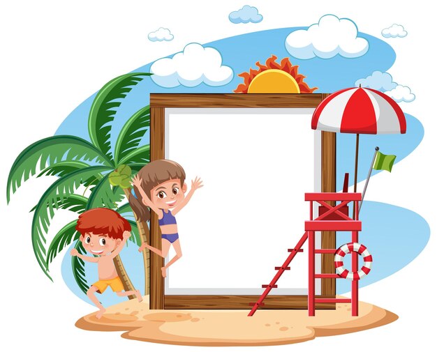 Pusty Szablon Transparentu Z Postacią Dzieci Na Letnie Wakacje Na Plaży ... Pusty Szablon Transparentu Z Postacią Dzieci Na Letnie Wakacje Na Plaży ...