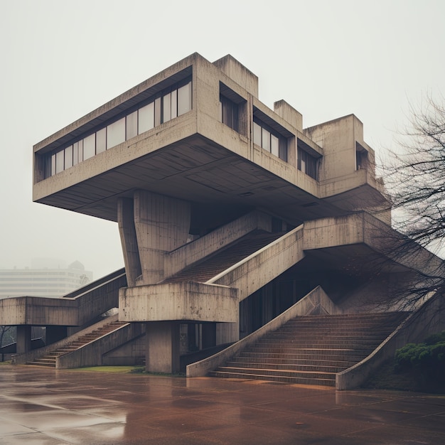 Budynek inspirowany neo-brutalizmem | Obraz wygenerowany przez AI Budynek inspirowany neo-brutalizmem | Obraz wygenerowany przez AI