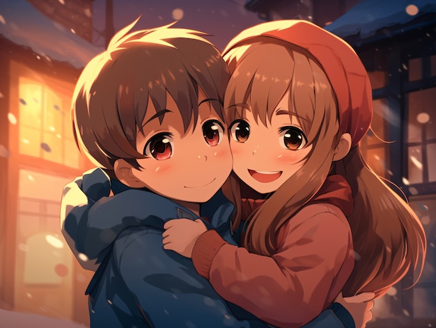 Um casal de anime de tiro médio abraçando-se | Foto Grátis Um casal de anime de tiro médio abraçando-se | Foto Grátis