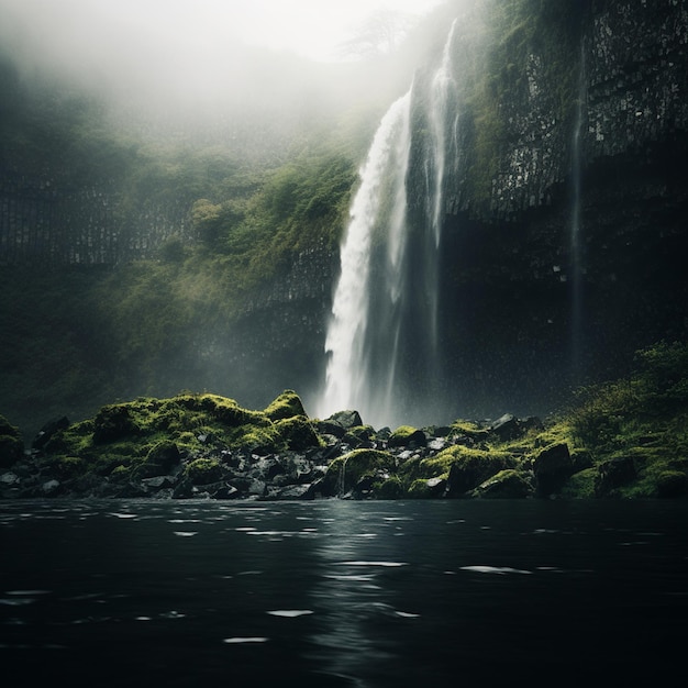 Cascada de la tarde paisaje de cascada radiante | Foto Premium Cascada de la tarde paisaje de cascada radiante | Foto Premium