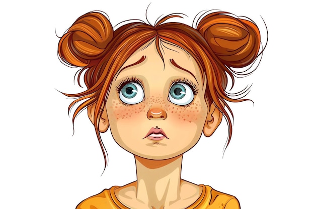Una chica de dibujos animados con una cara triste y una cara triste ... Una chica de dibujos animados con una cara triste y una cara triste ...