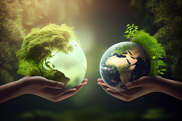 Conceito Do Dia Mundial Do Meio Ambiente Duas Mãos Humanas Segurando O Globo Terrestre Sobre A