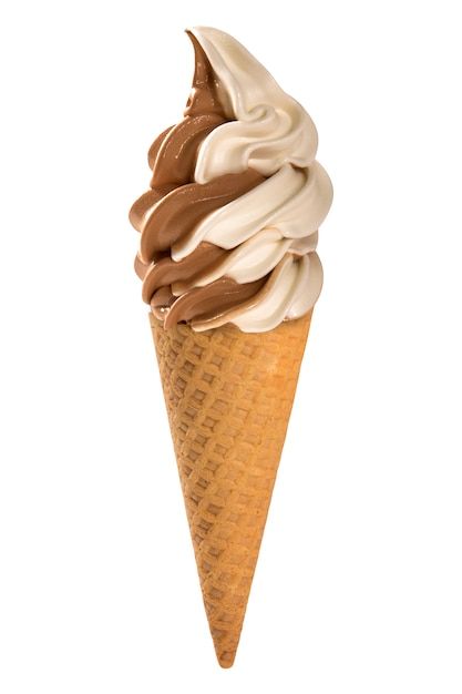 Cono Gofre De Helado Suave De Vainilla Y Chocolate Foto Premium