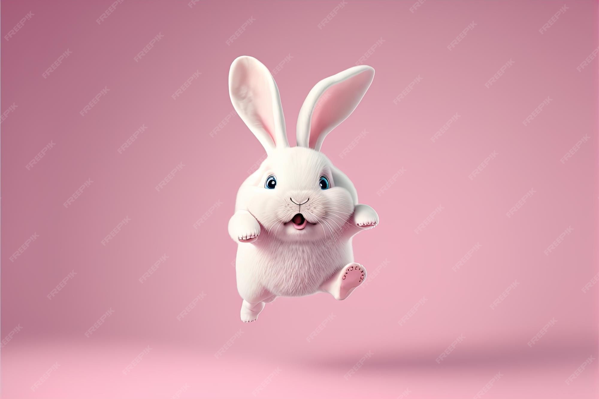 Desenho animado bonito ai gerado coelhinho feliz pulando no fundo rosa ... Desenho animado bonito ai gerado coelhinho feliz pulando no fundo rosa ...