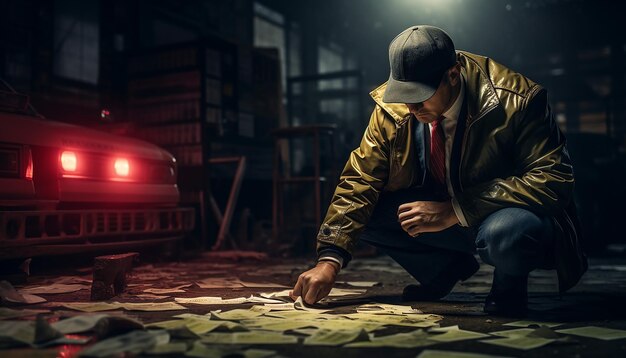 Un Detective En La Sesión De Fotos De Investigación De La Escena Del