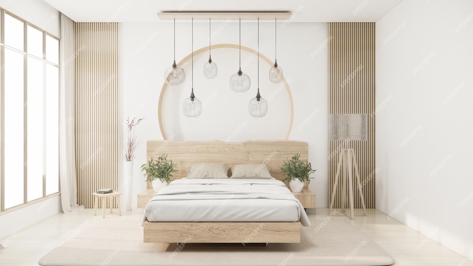 Dormitorio estilo minimalista japonés pared blanca moderna y sala de ... Dormitorio estilo minimalista japonés pared blanca moderna y sala de ...