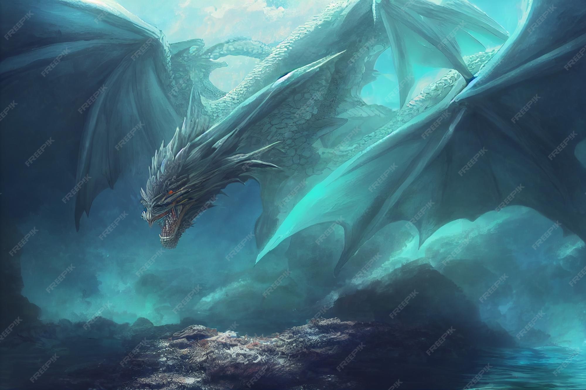 Dragón En La Ilustración De Arte Conceptual Bajo El Agua Foto Premium