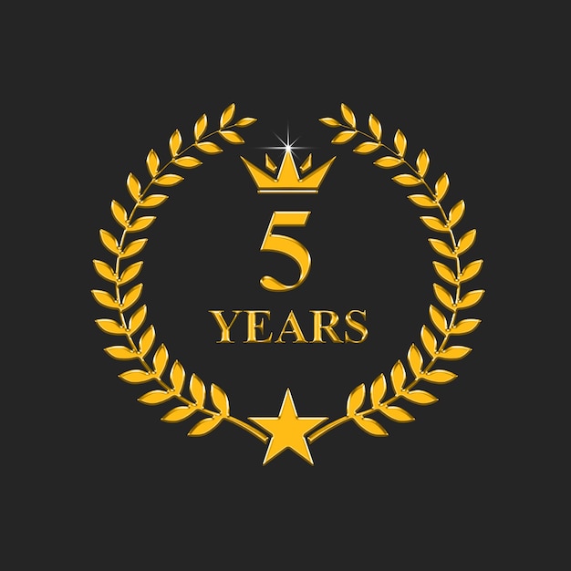Ein goldenes 5-Jahres-Logo mit einer Krone und einer goldenen Zahl 5 in ... Ein goldenes 5-Jahres-Logo mit einer Krone und einer goldenen Zahl 5 in ...
