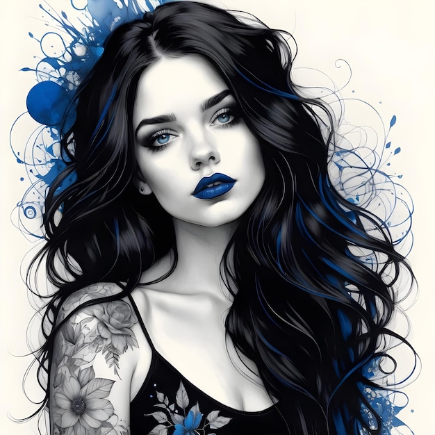 Este desenho hiper-realista de uma linda garota com cabelos pretos ... Este desenho hiper-realista de uma linda garota com cabelos pretos ...