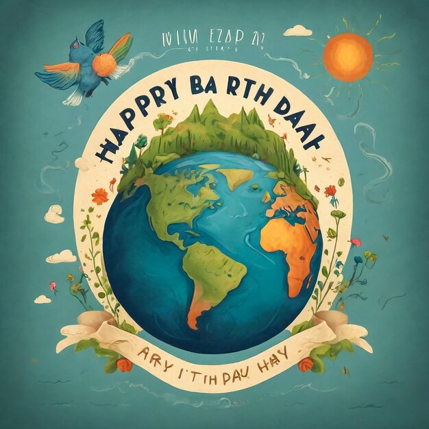 Feliz Dia Da Terra Ilustração Ecológica Vetorial Para Cartaz Social Ou