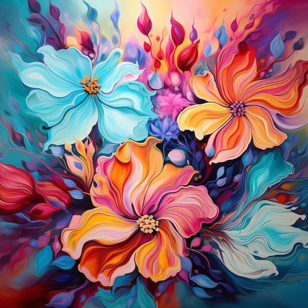 Flores De Colores Sobre Un Fondo De Colores Foto Premium