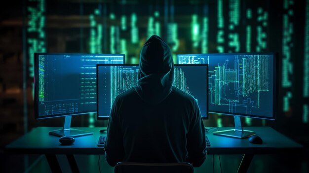Hacker Robando Datos De La Computadora Portátil Concepto De Crimen