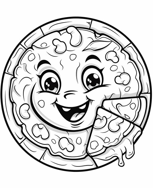 Happy Pizza Adventure Cute Kawaii Página Para Colorear Con Líneas