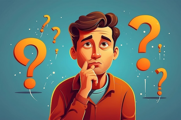 El Hombre Está Pensando Signo De Interrogación Ilustración Vectorial Al Estilo De Dibujos