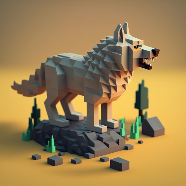 Ilustração De Lego De Lobo Cinza Preto Foto Premium