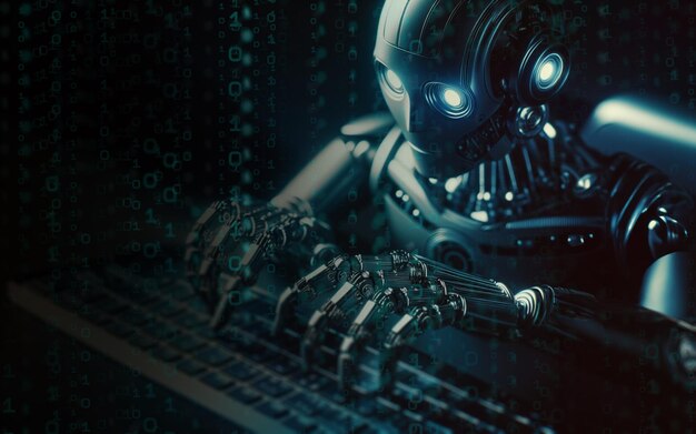 Inteligencia artificial Robot Ai Hacking Ai Base de datos Error Hacker Código binario Base de ...