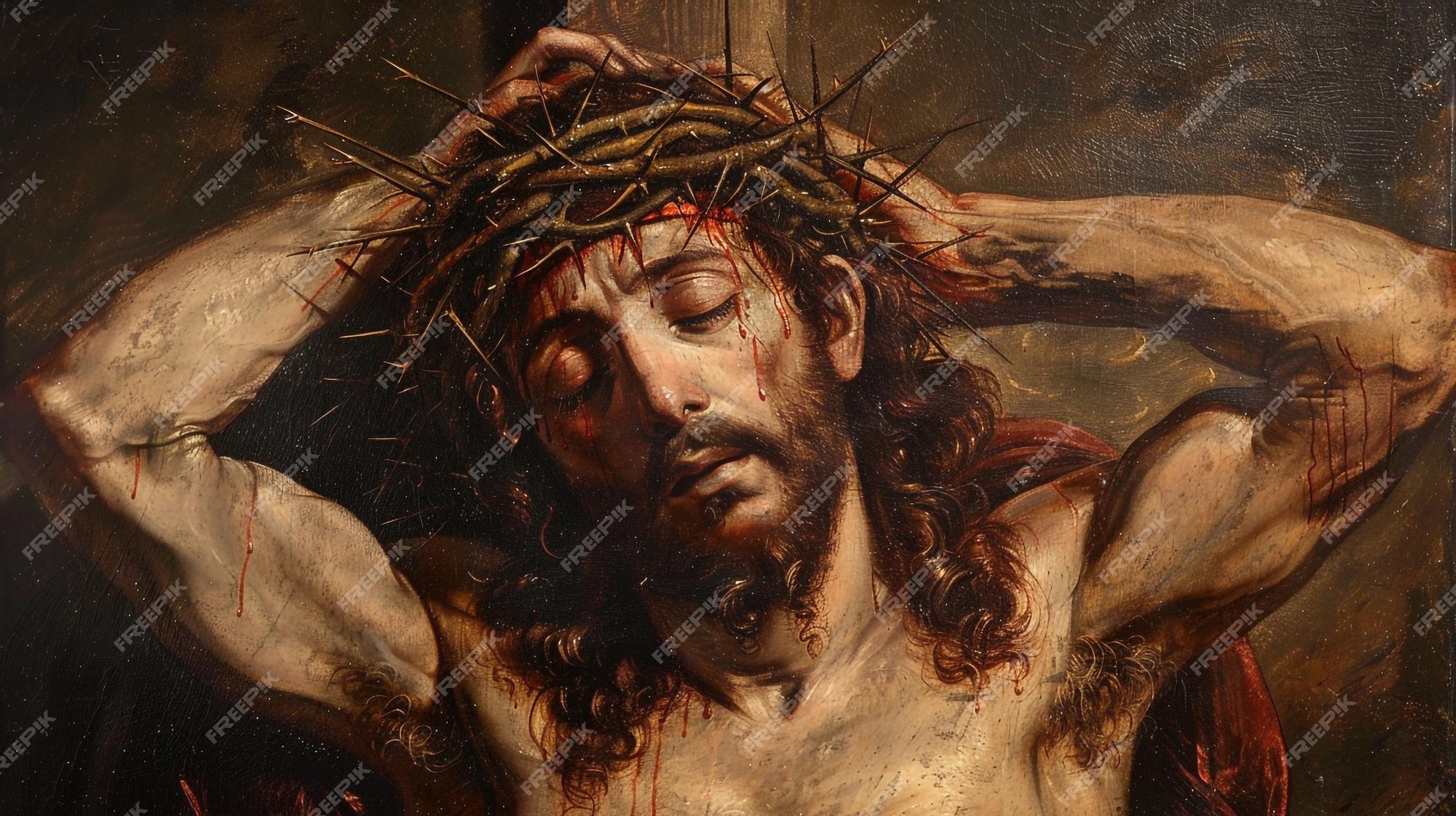 Jesus Cristo crucificado usando uma coroa de espinhos simbolizando a ... Jesus Cristo crucificado usando uma coroa de espinhos simbolizando a ...