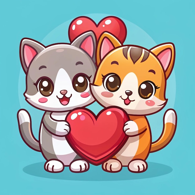 Una Linda Pareja De Gatos Jugando Con Iconos Vectoriales De Dibujos