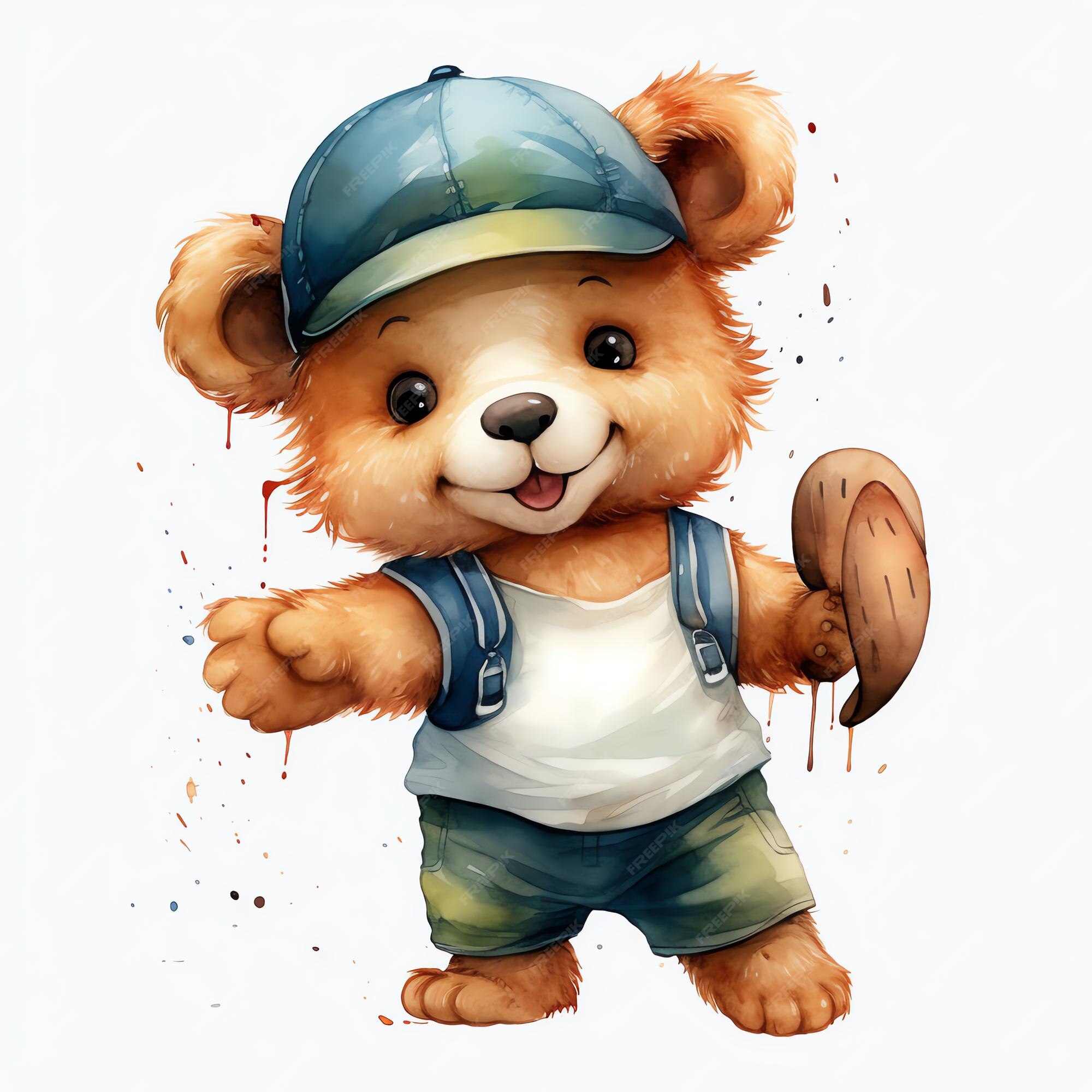Lindo urso com ilustração de clipart em aquarela de boné de beisebol ... Lindo urso com ilustração de clipart em aquarela de boné de beisebol ...