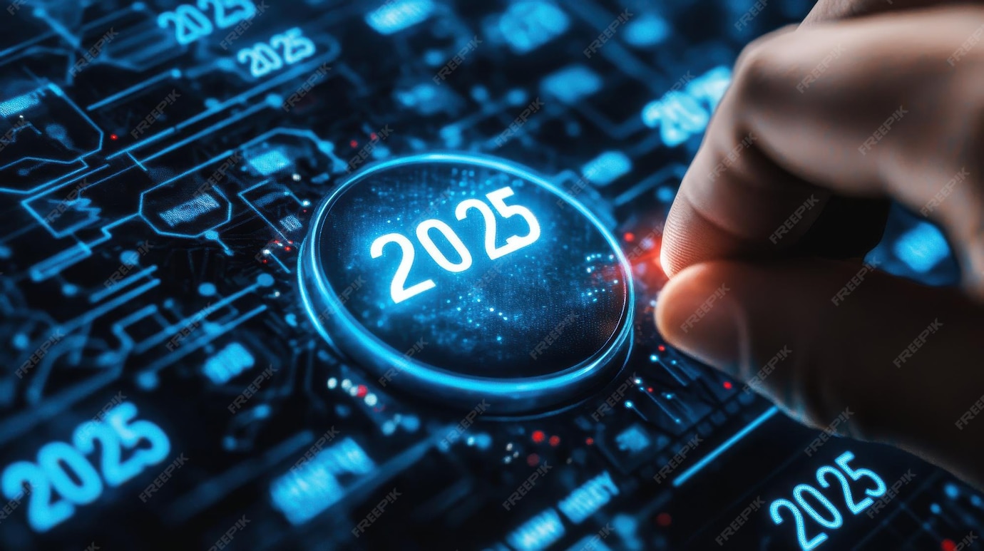 Una mano girando el botón de inicio 2025 con los años 2024 2025 2026 y ... Una mano girando el botón de inicio 2025 con los años 2024 2025 2026 y ...