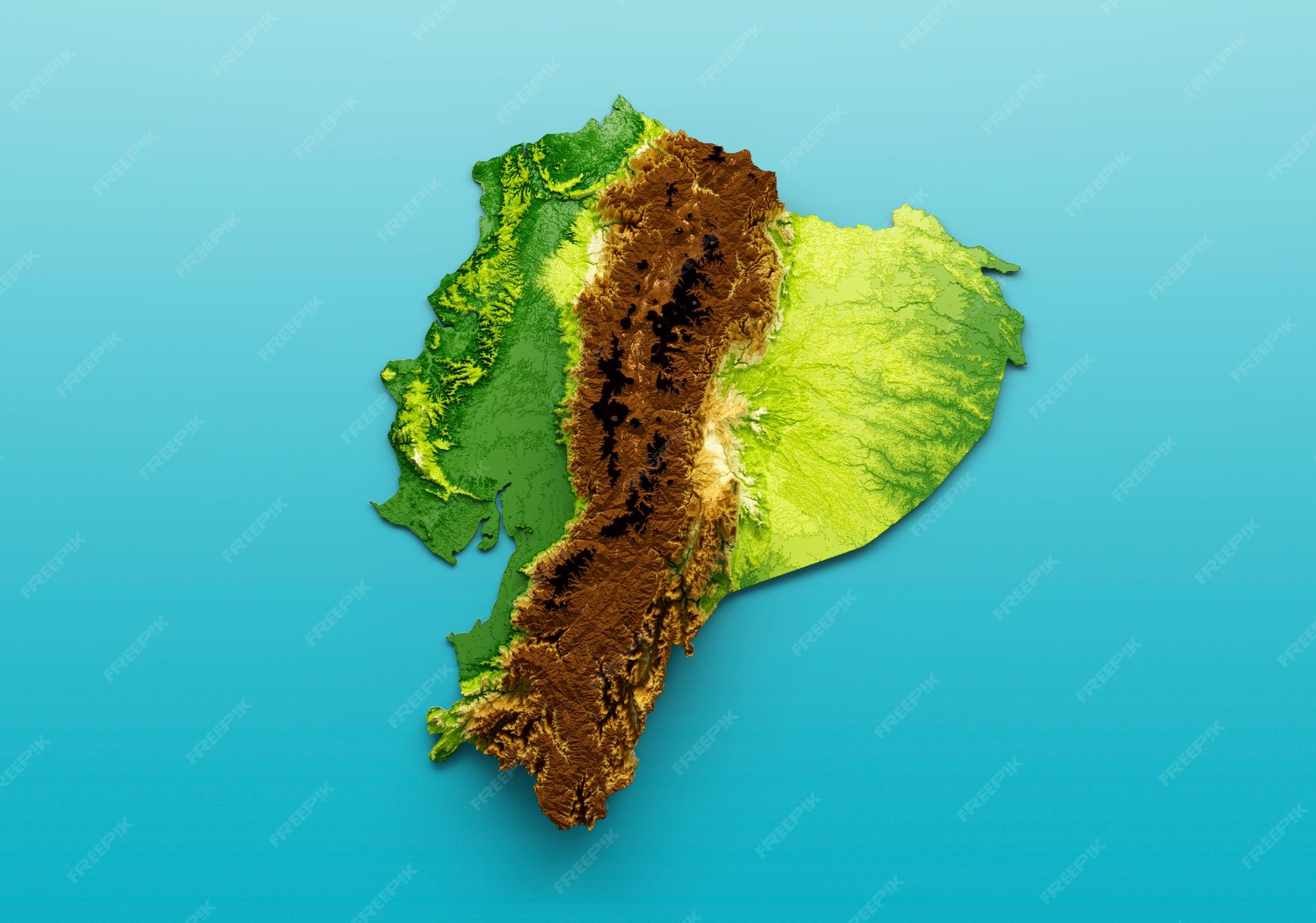 Mapa De Ecuador Relieve Sombreado Mapa De Altura De Color En El Mar Fondo Azul Ilustración 3d