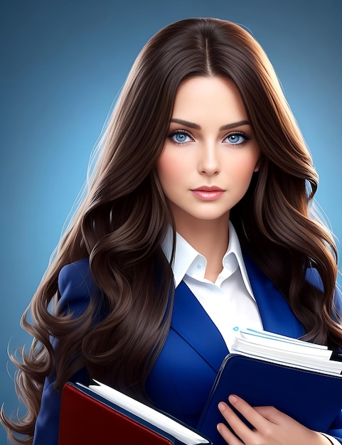 Una mujer de negocios brunet con cabello largo ondulado y ojos azules ... Una mujer de negocios brunet con cabello largo ondulado y ojos azules ...