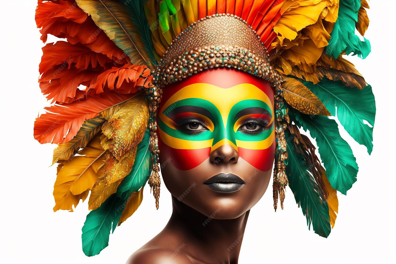 Mulher Negra Sexy Usando Uma Máscara De Carnaval Colorida Isolada Em Fundo Branco Generativo Ai