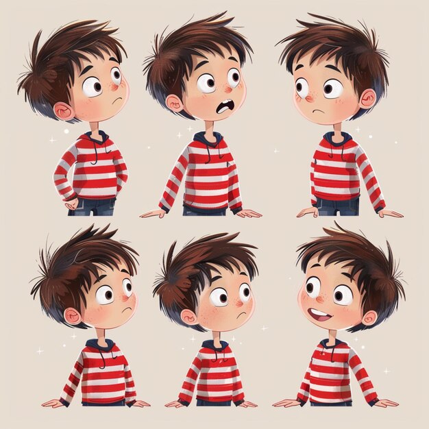 Niño de dibujos animados con diferentes expresiones faciales y ... Niño de dibujos animados con diferentes expresiones faciales y ...