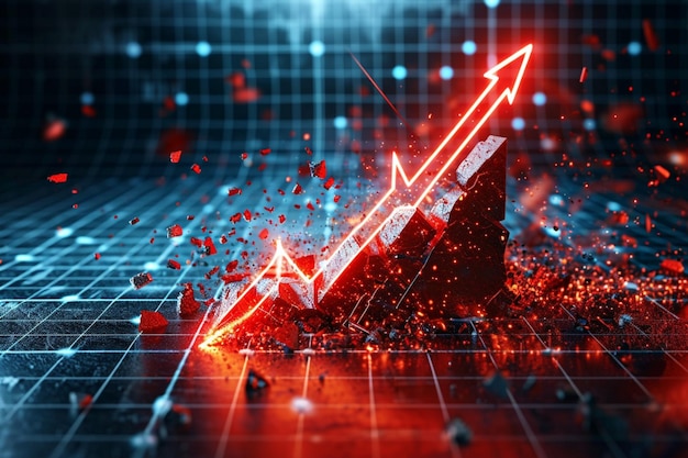 O Gráfico Financeiro 3d Da Recessão Econômica Separa A Seta Vermelha E