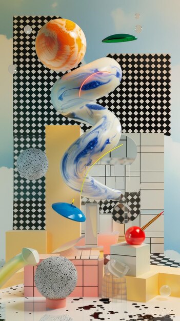 Objetos Flotantes Surrealistas En Un Telón De Fondo Inspirado En