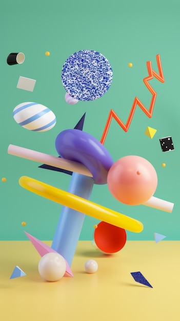 Objetos Voladores Lúdicos Y Vibrantes En Una Paleta De Colores