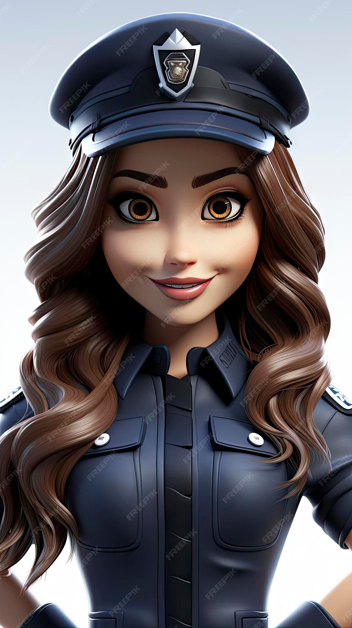Oficial de policía animado y alegre con un gesto de señalamiento en un ... Oficial de policía animado y alegre con un gesto de señalamiento en un ...