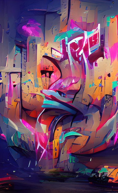 Palabras Abstractas De Graffiti Callejero En La Pared Dibujo De