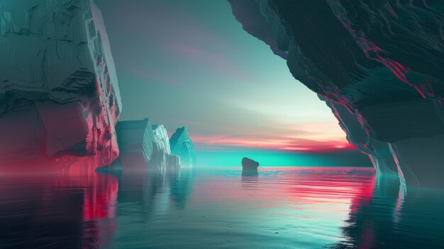 Este papel tapiz abstracto muestra un paisaje futurista surrealista con ... Este papel tapiz abstracto muestra un paisaje futurista surrealista con ...