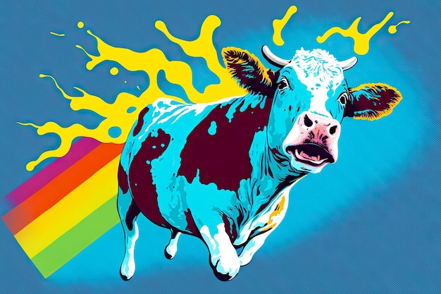 Retrato De Vaca En Estilo Pop Art Colores Voladores Expresión