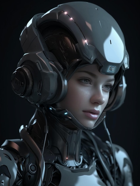 Un robot cyborg futurista con auriculares y gafas vr | Foto Premium Un robot cyborg futurista con auriculares y gafas vr | Foto Premium