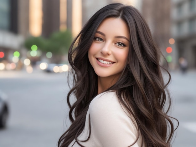 Schöne Frau Mit Schwarzen Haaren Und Blauen Augen Premium Foto