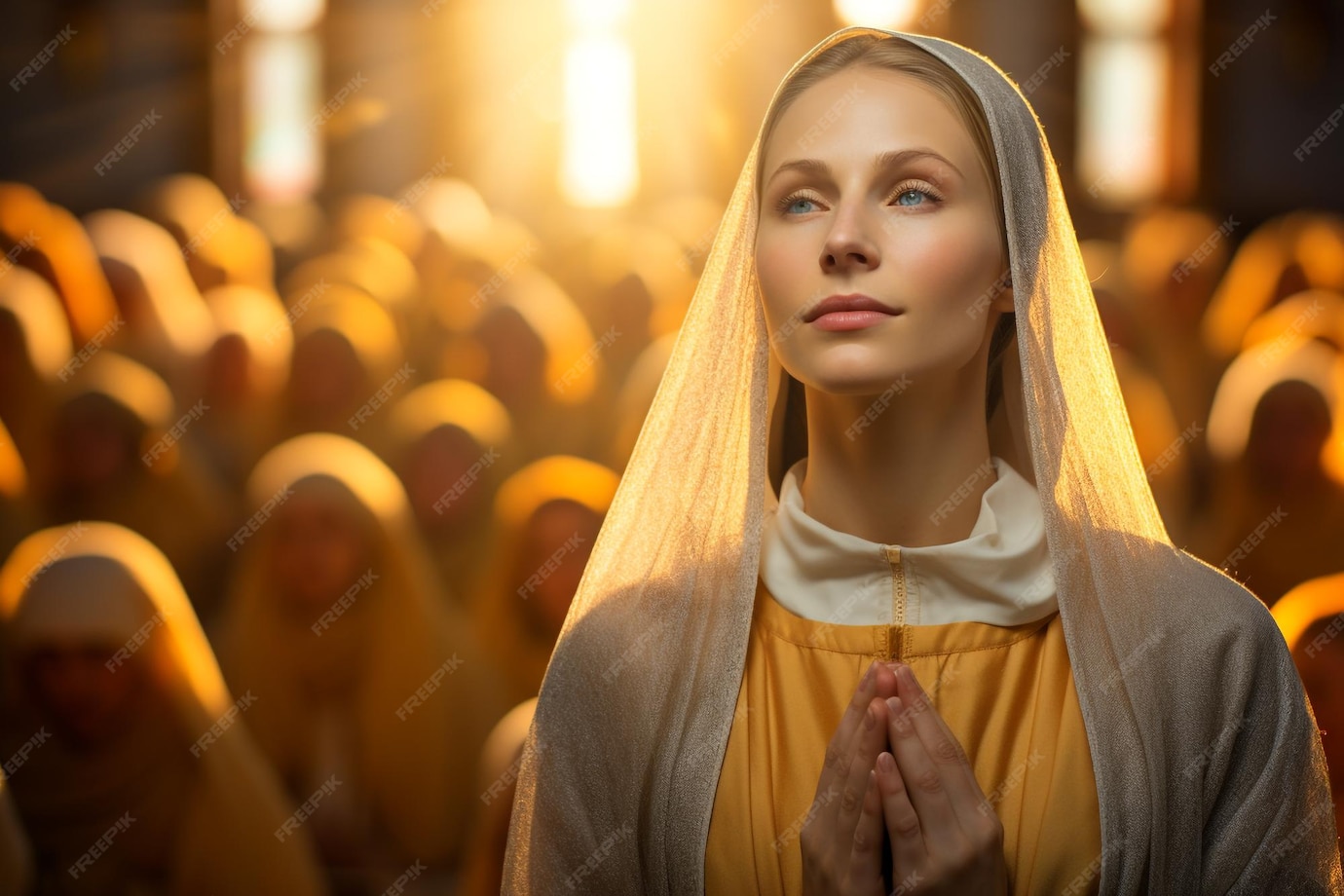 Una Sierva De La Iglesia Y De Dios Una Monja Una Mujer Orando A Jesucristo Religión Redención