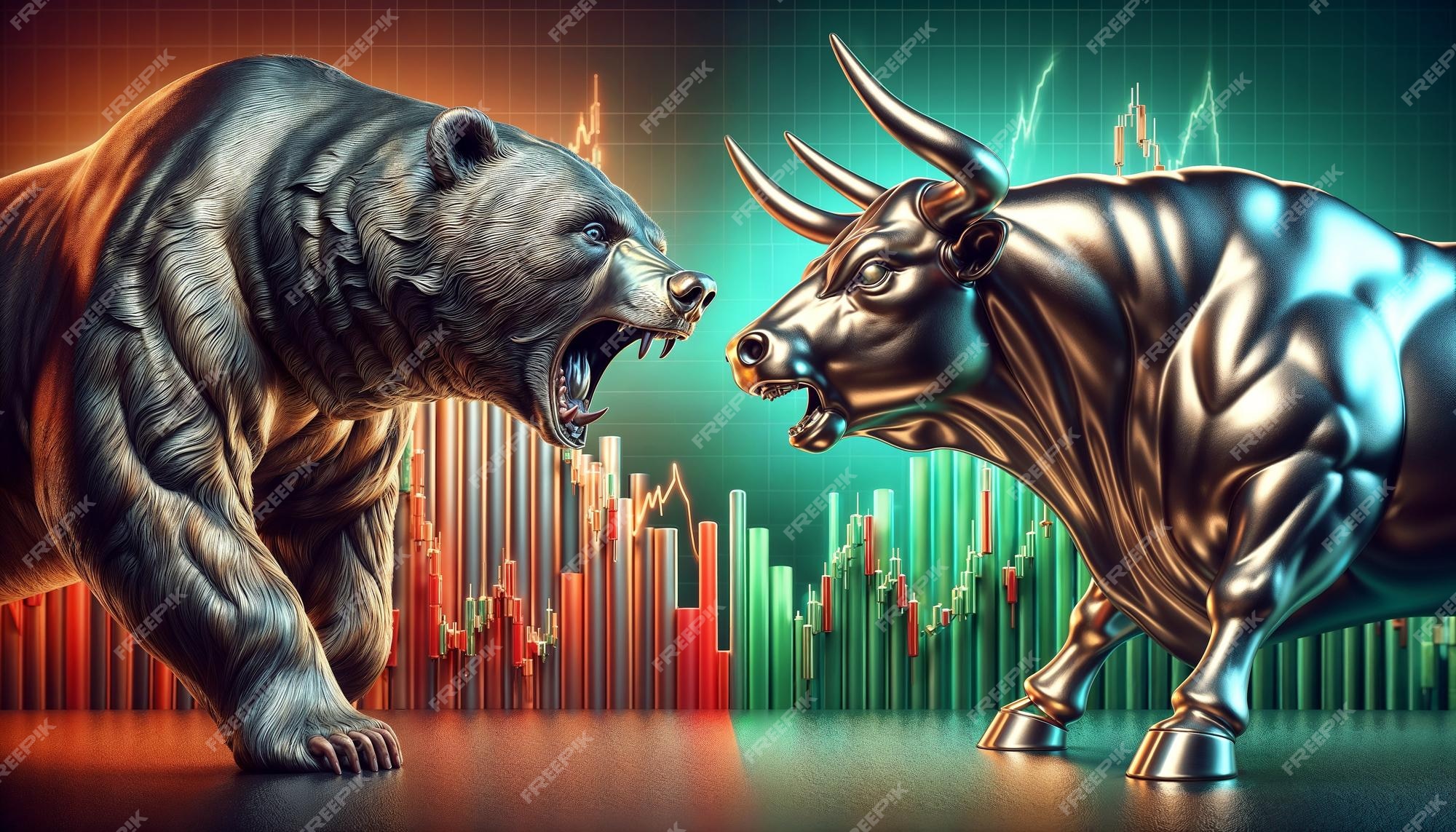 Toro Contra Oso Símbolos De Las Tendencias Del Mercado De Valores Feroz