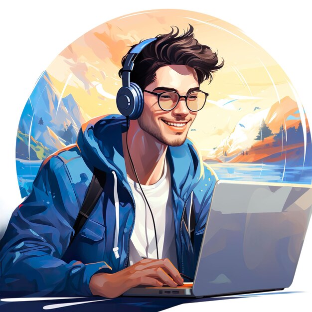 Trabajar estudiar educación trabajar desde casa hombre con auriculares ... Trabajar estudiar educación trabajar desde casa hombre con auriculares ...