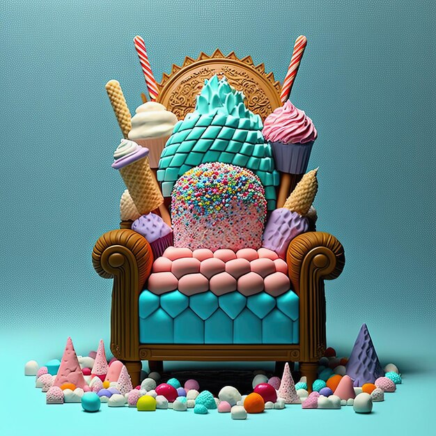 Trono festivo de confeitaria conceito criativo de dependência de açúcar ... Trono festivo de confeitaria conceito criativo de dependência de açúcar ...