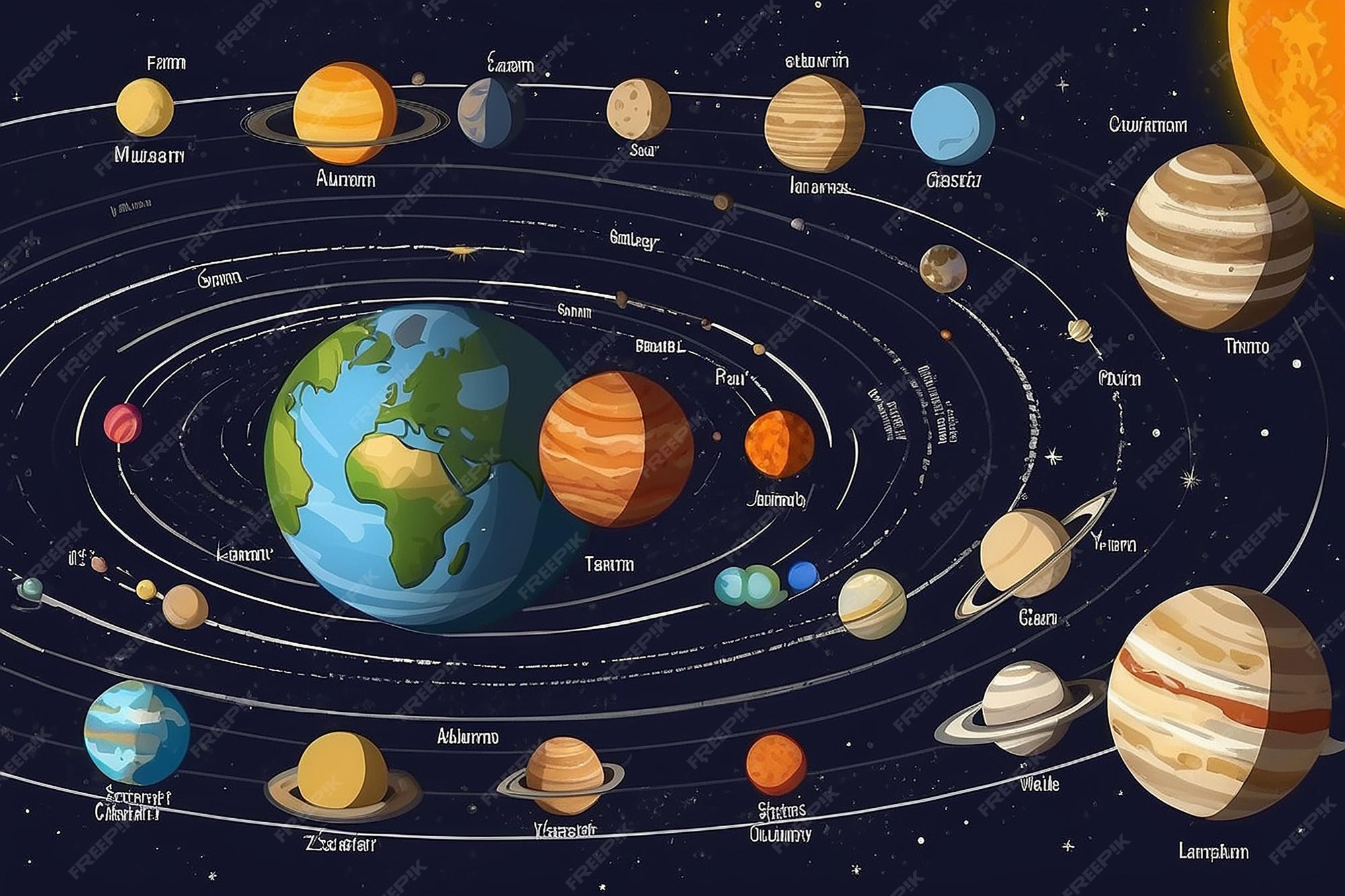 Um diagrama dos planetas do nosso sistema solar com os nomes dos ... Um diagrama dos planetas do nosso sistema solar com os nomes dos ...