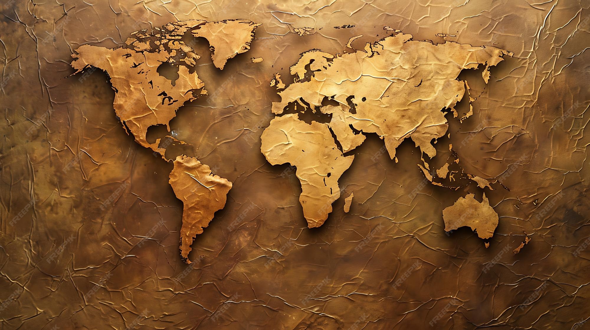 Um mapa artístico do mundo feito de papel arrugado Os continentes são ... Um mapa artístico do mundo feito de papel arrugado Os continentes são ...