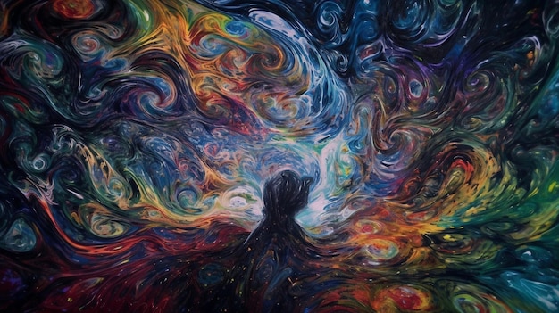 Uma pintura de uma mulher olhando para o céu com as palavras 'o céu é ... Uma pintura de uma mulher olhando para o céu com as palavras 'o céu é ...