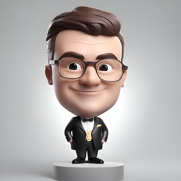 脚台に立っているメガネをかぶった漫画キャラクターの3dイラスト 無料の写真