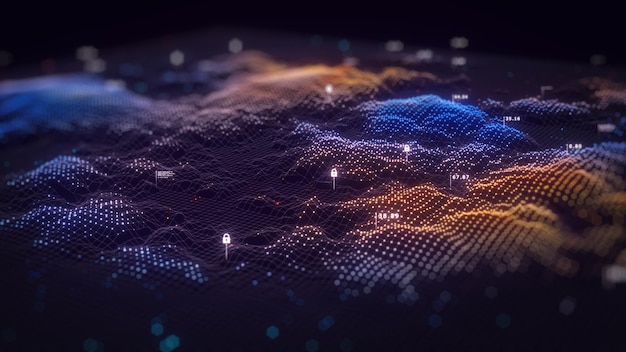 추상적인 기술 큰 데이터 배경 개념입니다 인공 지능 기술입니다 빅 데이터 및 사이버 보안 데이터 세트 블록체인 서버의 전송 및 저장 추상적인 배경입니다 3d