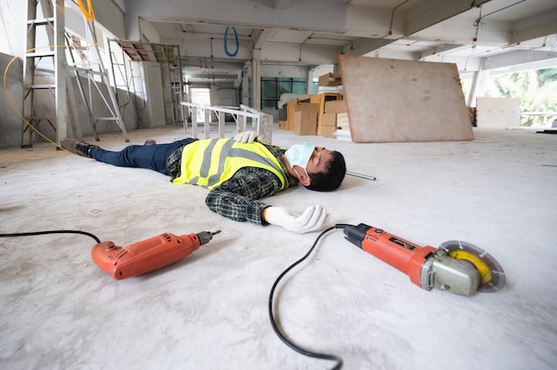 Premium Photo | An accident of a man worker at the construction site ... Premium Photo | An accident of a man worker at the construction site ...