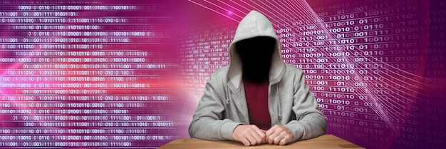 Premium Photo | Anonymous hacker with computer code binary interface