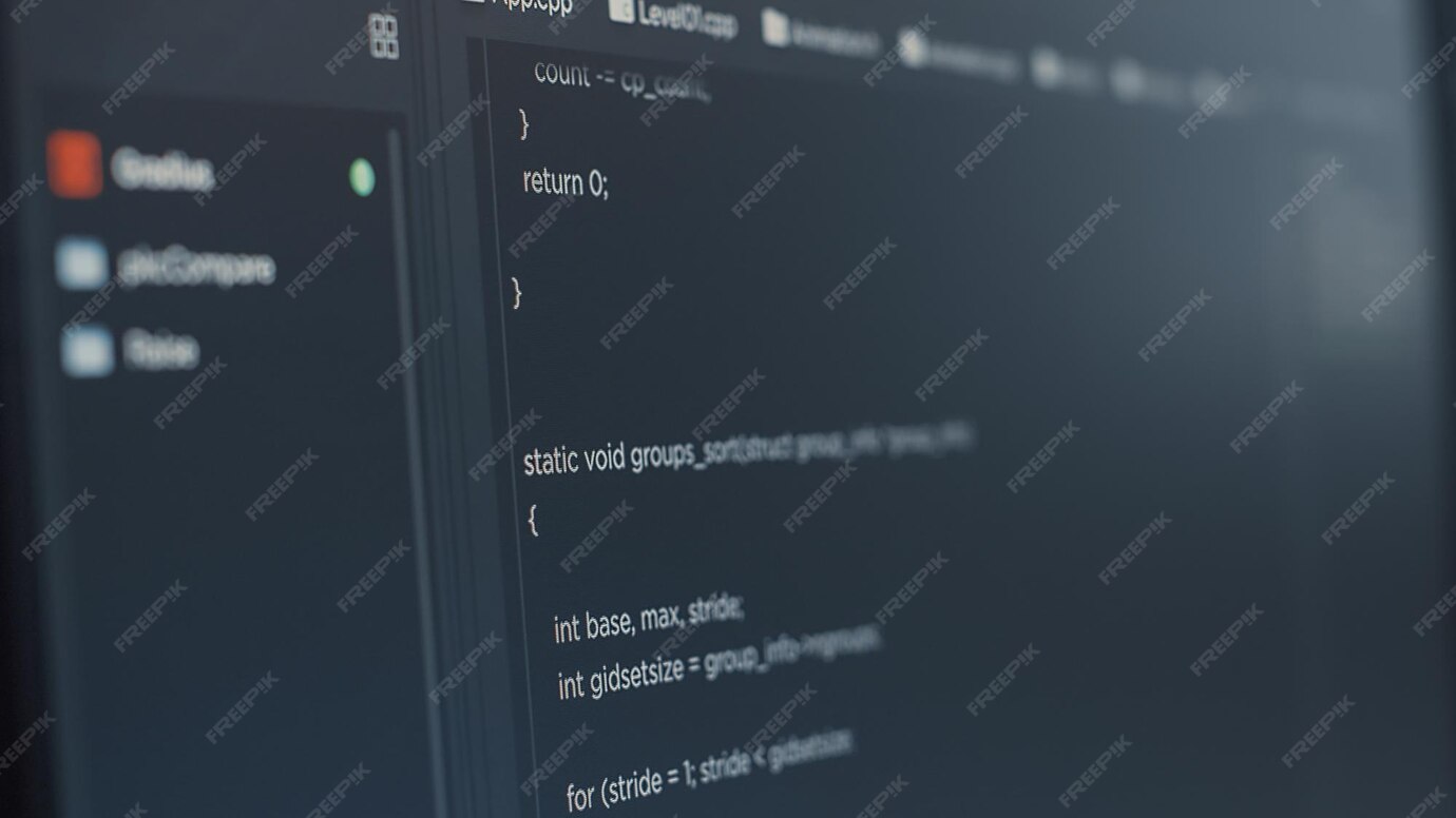 Free Photo | Closeup of computer screen of software developer typing programming language in it ...